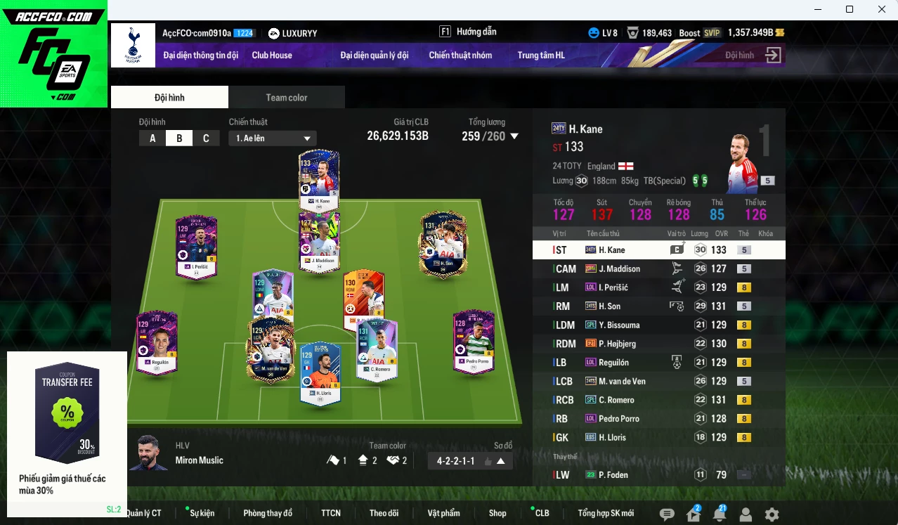 Acc #65570: [ACC Đẹp, Rẻ😍🔥] Tottenham 26.620b có Kane TY24, Son TS24 ...