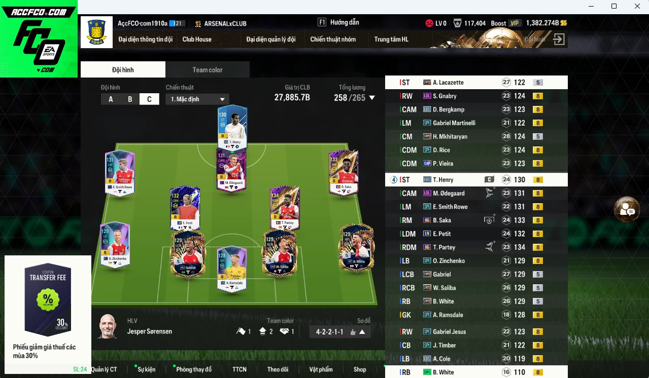 Acc #67124: [ACC Rẻ🔥] Arsenal 27.880b có Saka HG, Partey HG, Henry EBS ...
