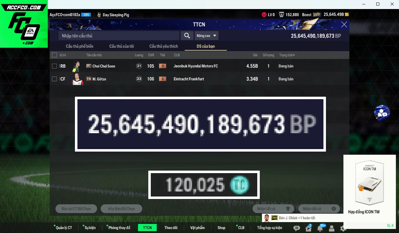 Acc #80213: [ACC Hiếm] ACC 25645b trắng, còn 4 HĐ ITM, dư 120.000 điểm ...