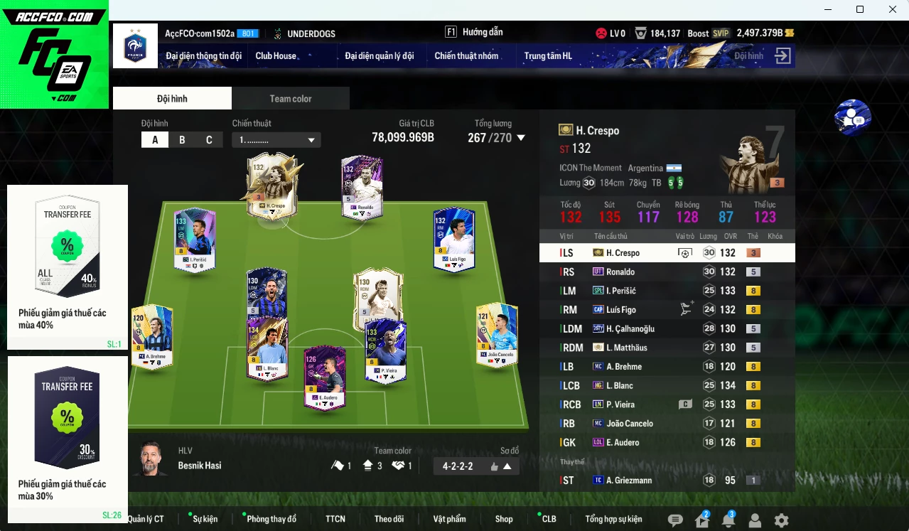 Acc #81070: [ACC Rẻ🔥] Inter Milan 78.090b dư 2500b có Crespo ITM+3 ...