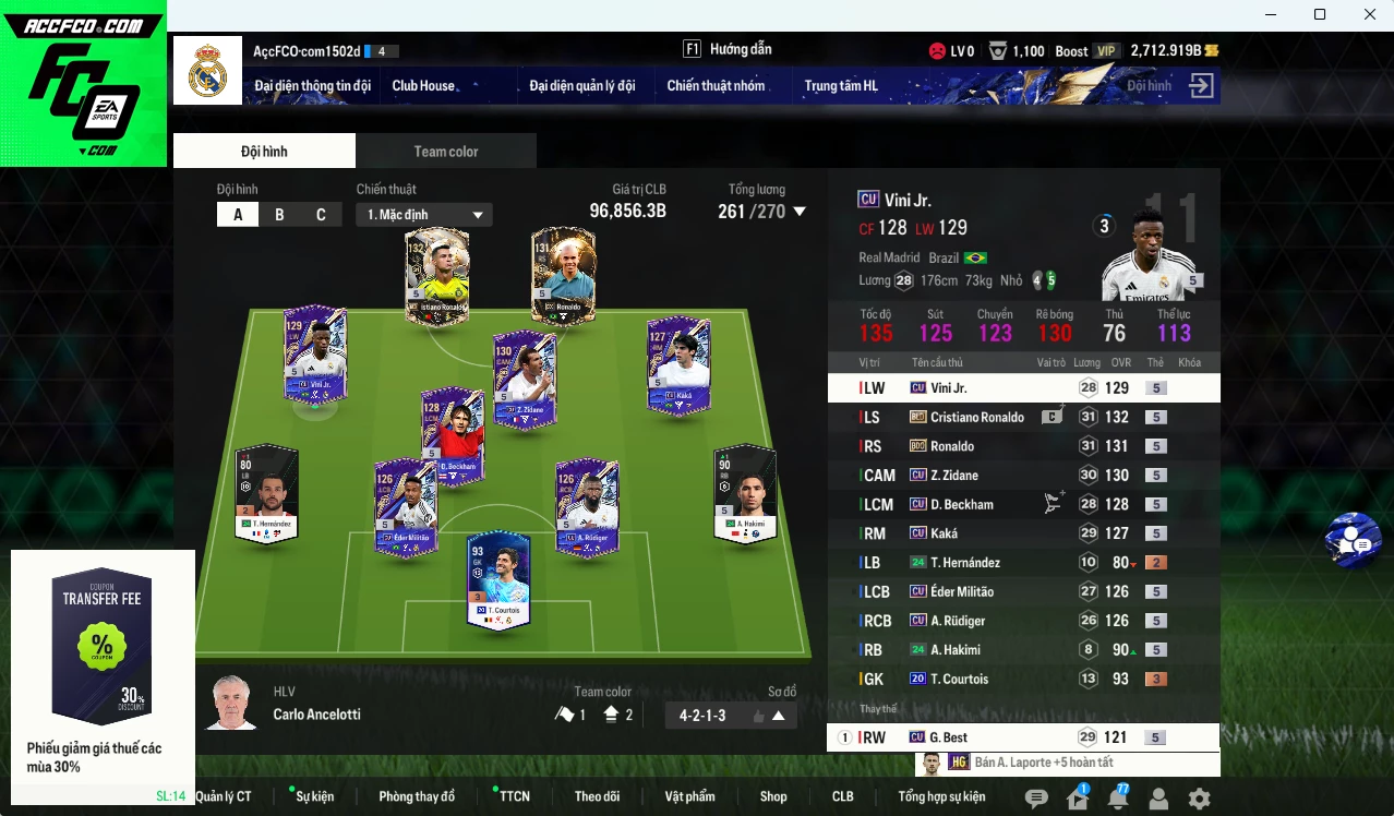 Acc #81074: Real Madrid 96.850b có CR7 BLD, Ronaldo BDO, Zidane CU ...