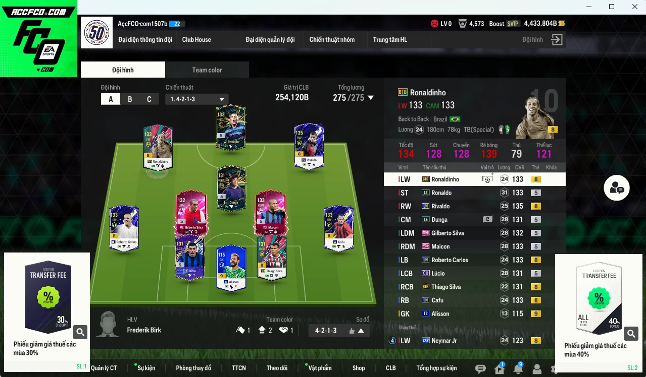 Acc #102094: [ACC Rẻ🔥] Brazil 254.120b có Maicon 25HR, Ronaldo LE ...