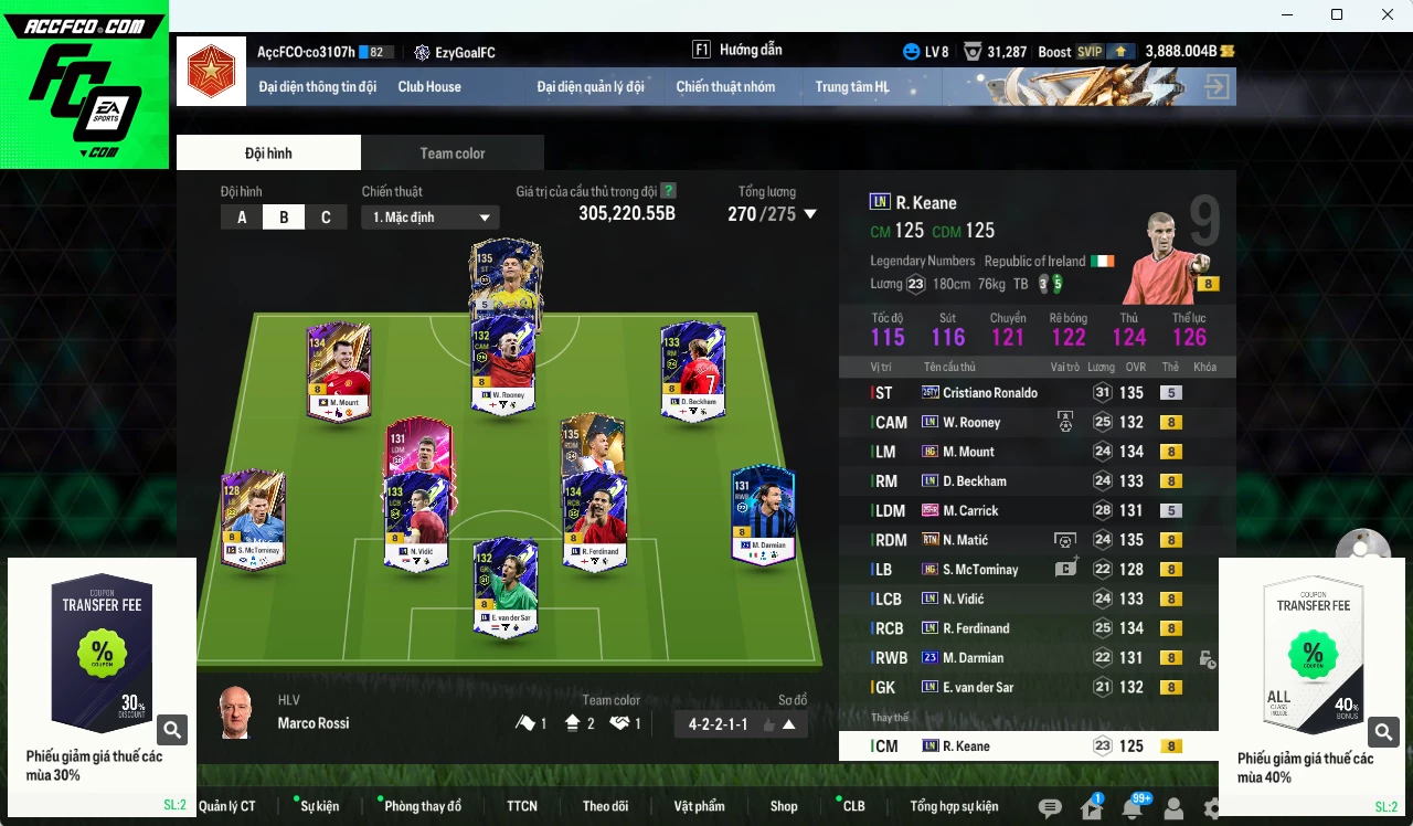 Acc #103851: [ACC Rẻ🔥] Man Utd. 305.220b dư 3800b có Beckham LN, CR7 ...