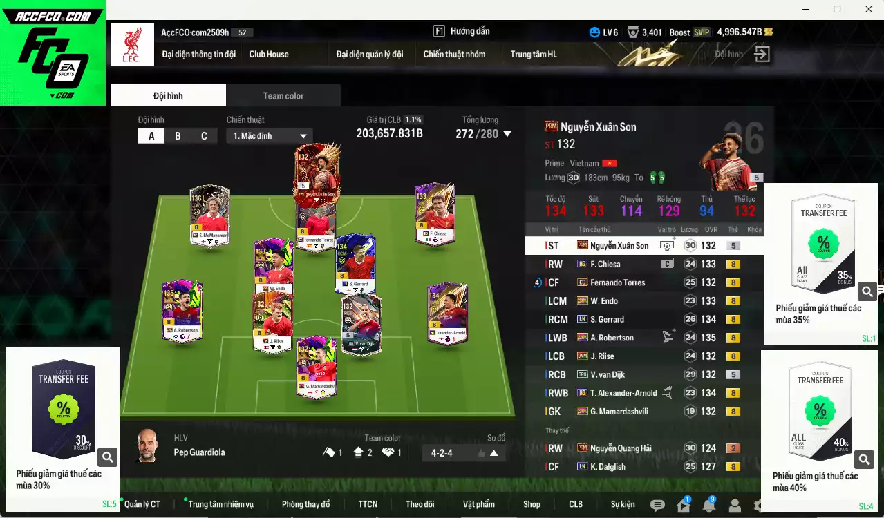 Acc #111133: [Full Miniface] Xuân Son PRIME+5 mix Liverpool 203.650b có ...